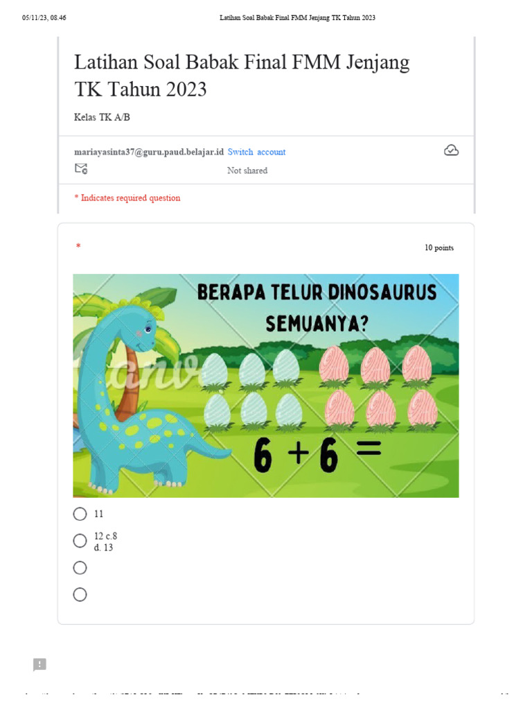 Latihan Soal Babak Final FMM Jenjang TK Tahun 2023 - 2 | PDF