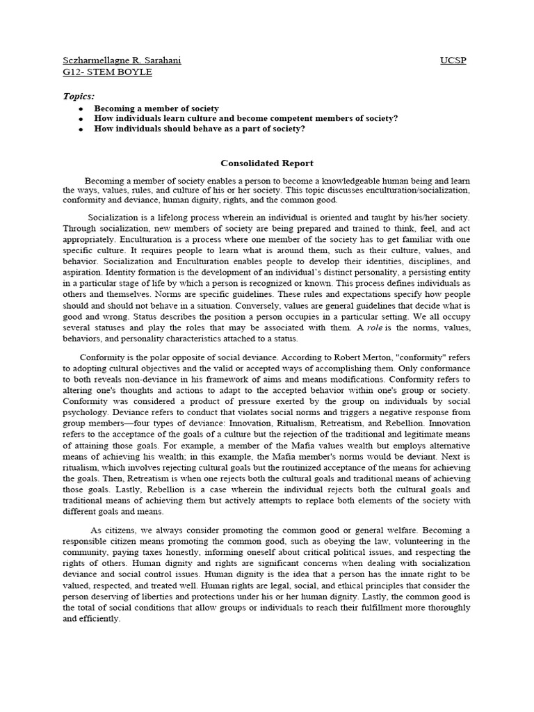 Consolidated Report | Download Free PDF | Dignity | Deviance (Sociology)