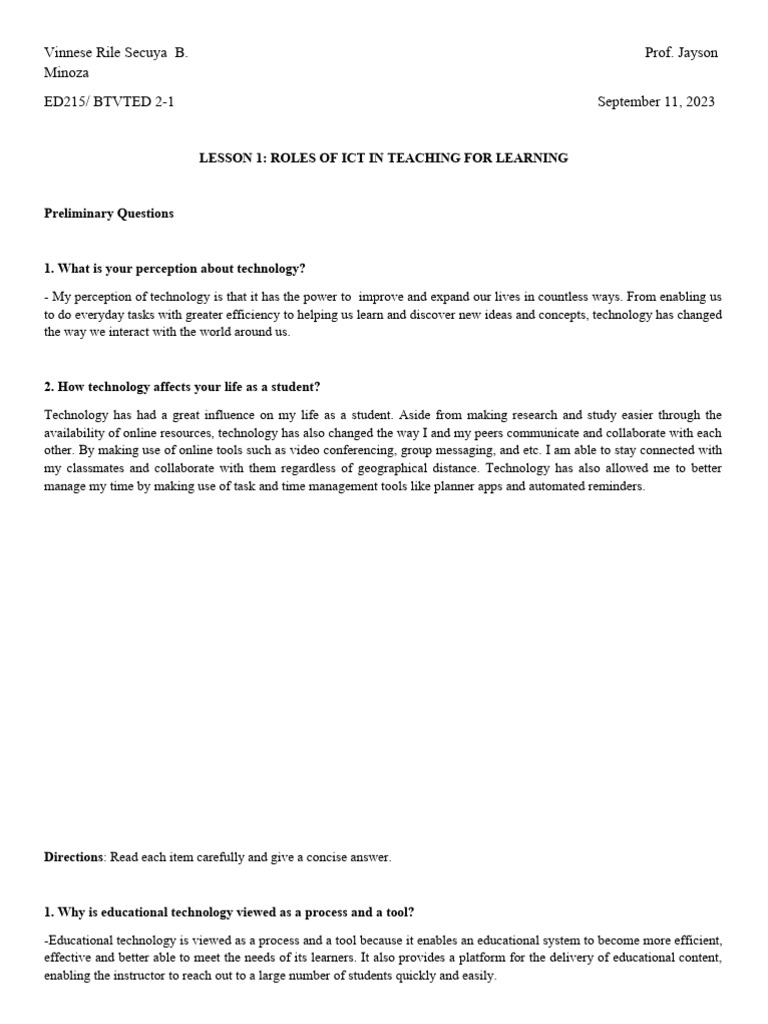 ED215 LESSON 1 Done | PDF | Educational Technology | Communication