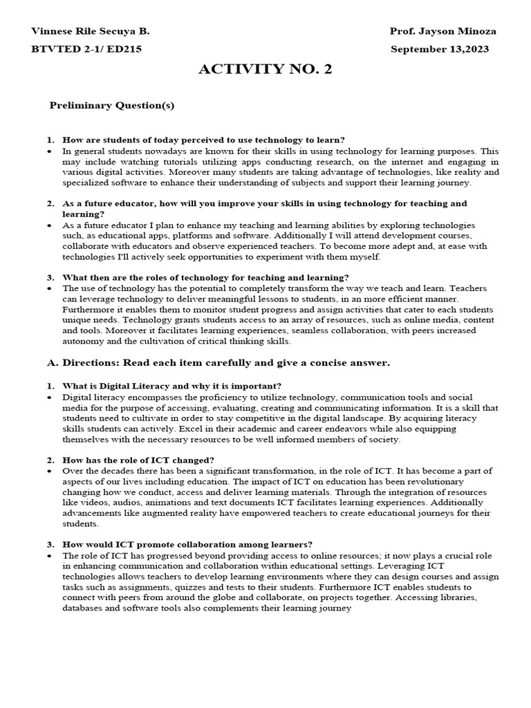 Lesson 2 - Act 2 | Download Free PDF | Educational Technology | Learning
