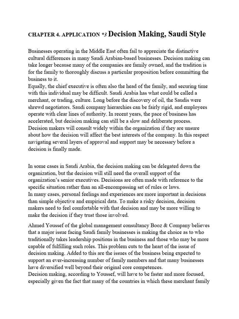 CHAPTER 4. CASE STUDY dECISION MAKING ARAP SAAUDI STYLE | PDF | Decision Making | Economies