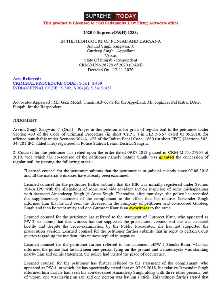 Gurdeep Singh VS State of Punjab | PDF | Bail | Trials