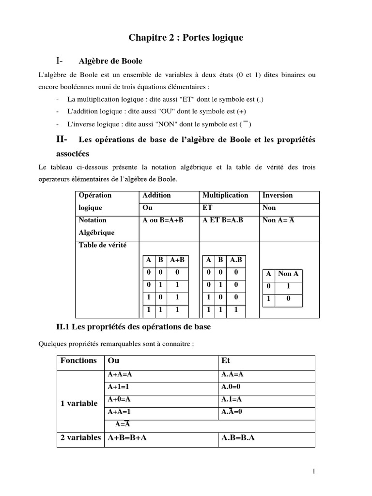 Chapitre 2 | PDF | Algèbre de Boole (logique) | Enseignement des ...