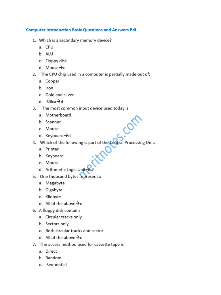 Basic Computer Introduction Questions | PDF | Computers | Technology ...