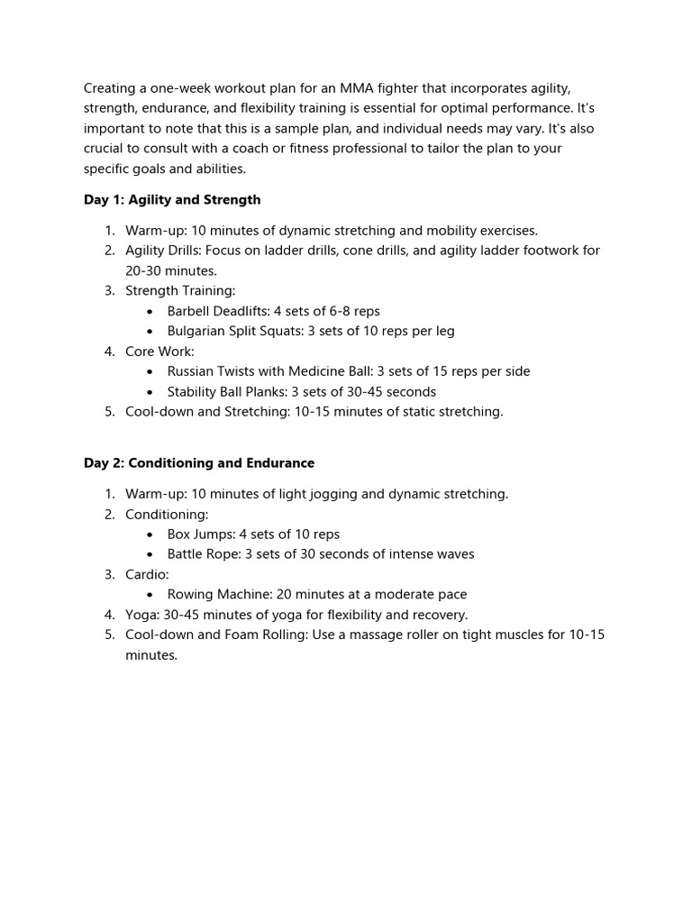 MMA - 1 Week Workout Plan | PDF | High Intensity Interval Training ...