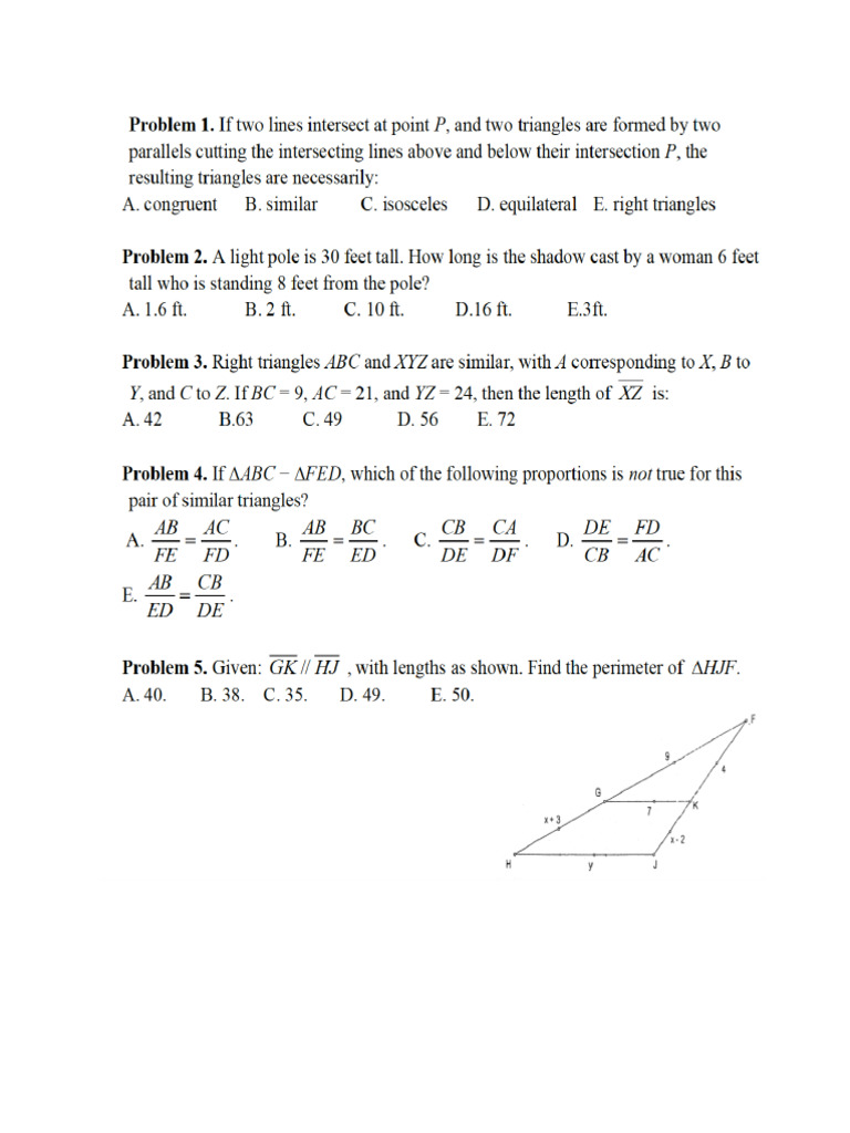 Similar Triangle Exercise | PDF