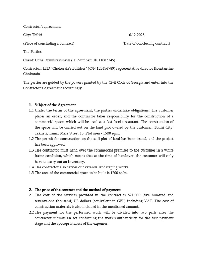 Contractors Agreement | PDF | Employment | Economies