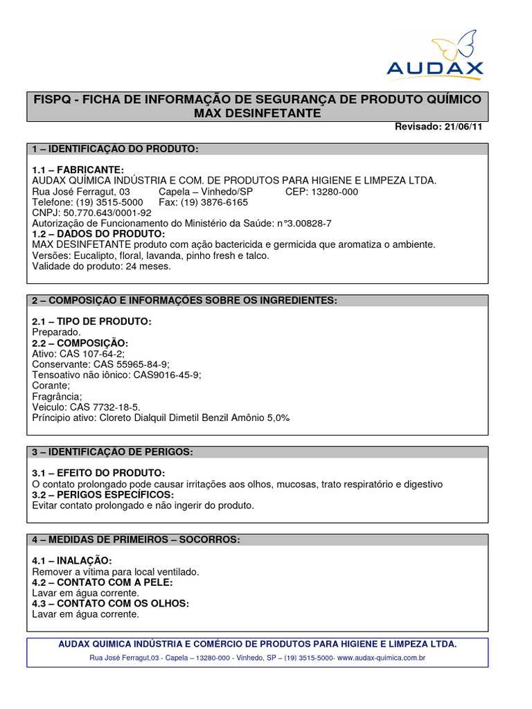 Fispq Max Desinfetante | PDF | Química