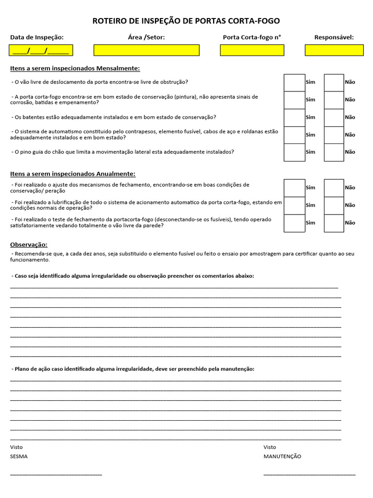 Check List Porta Corta Fogo | PDF