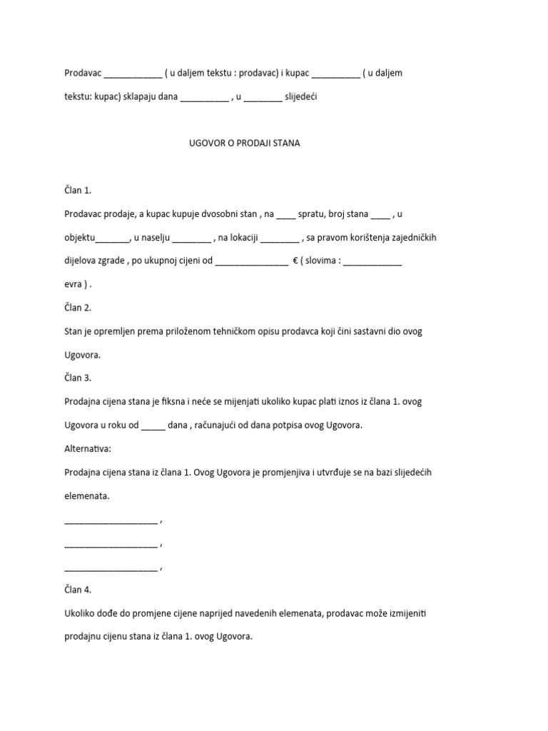 Ugovor o Prodaji Stana | PDF