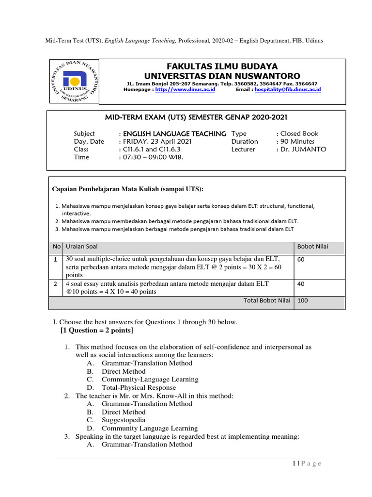 Uts Elt 23 April 2021 | PDF | Learning | Second Language