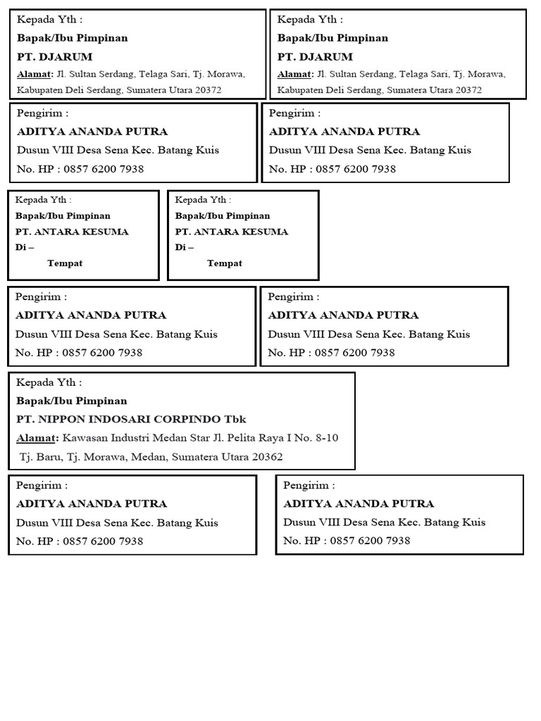 Lamaran Kerja Aditya Ananda Putra | PDF