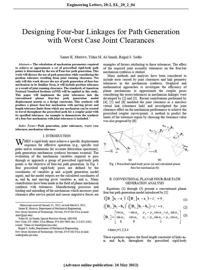Four-Bar Linkage Design with Joint Tolerances | PDF | Engineering Tolerance | Mechanics