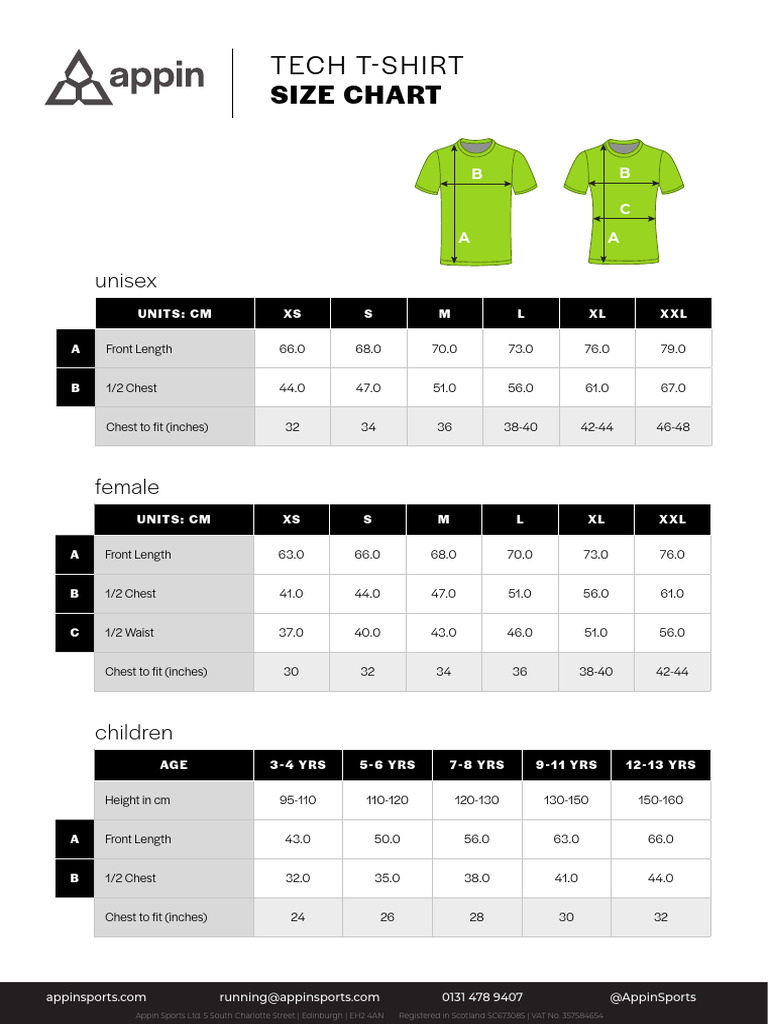 Appin T Shirt Size Chart | PDF | Color | Softlines (Retail)
