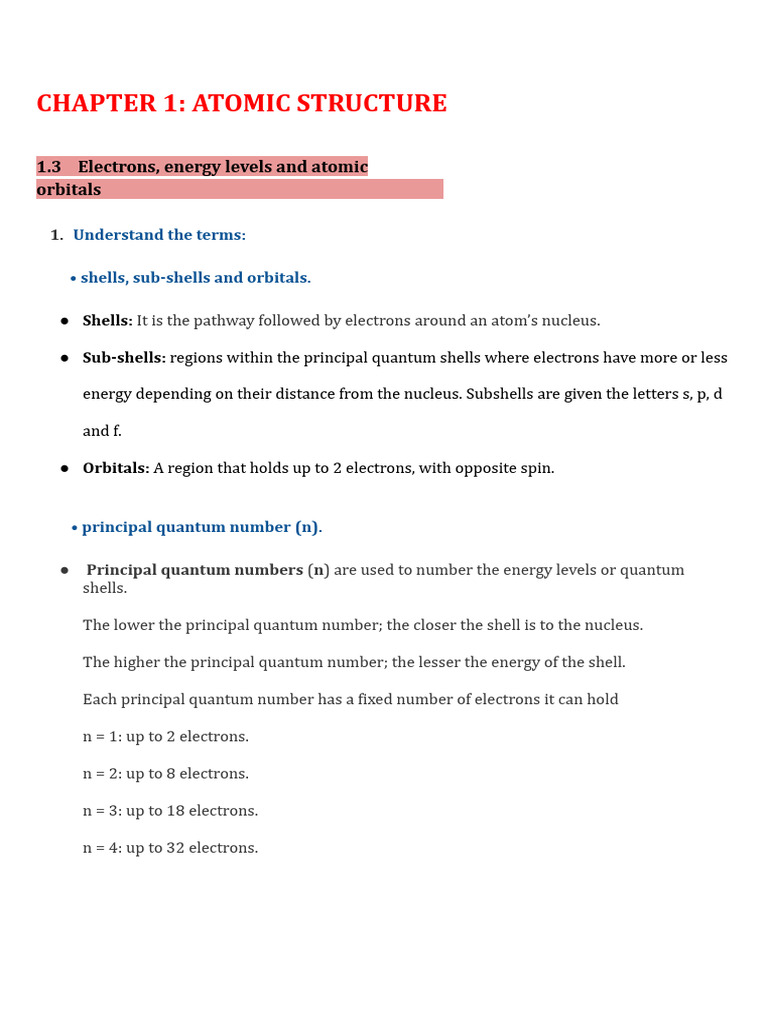 Chapter 1 - Atomic Structure | PDF