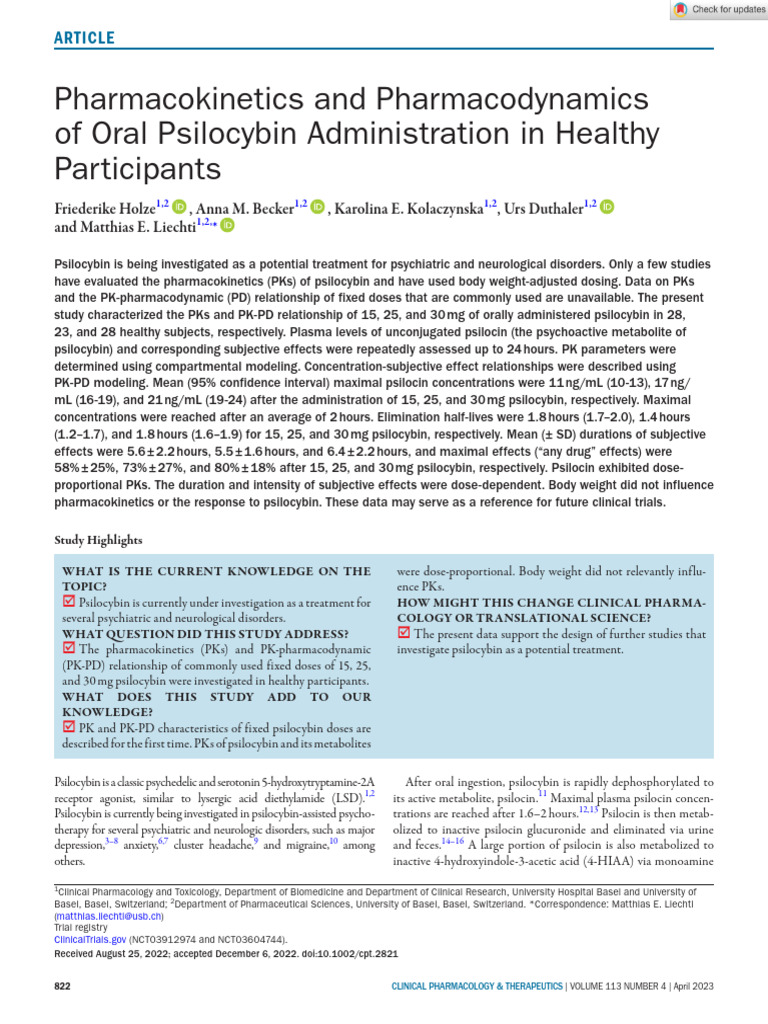 Holze 2023 | PDF | Psilocybin | Pharmacokinetics