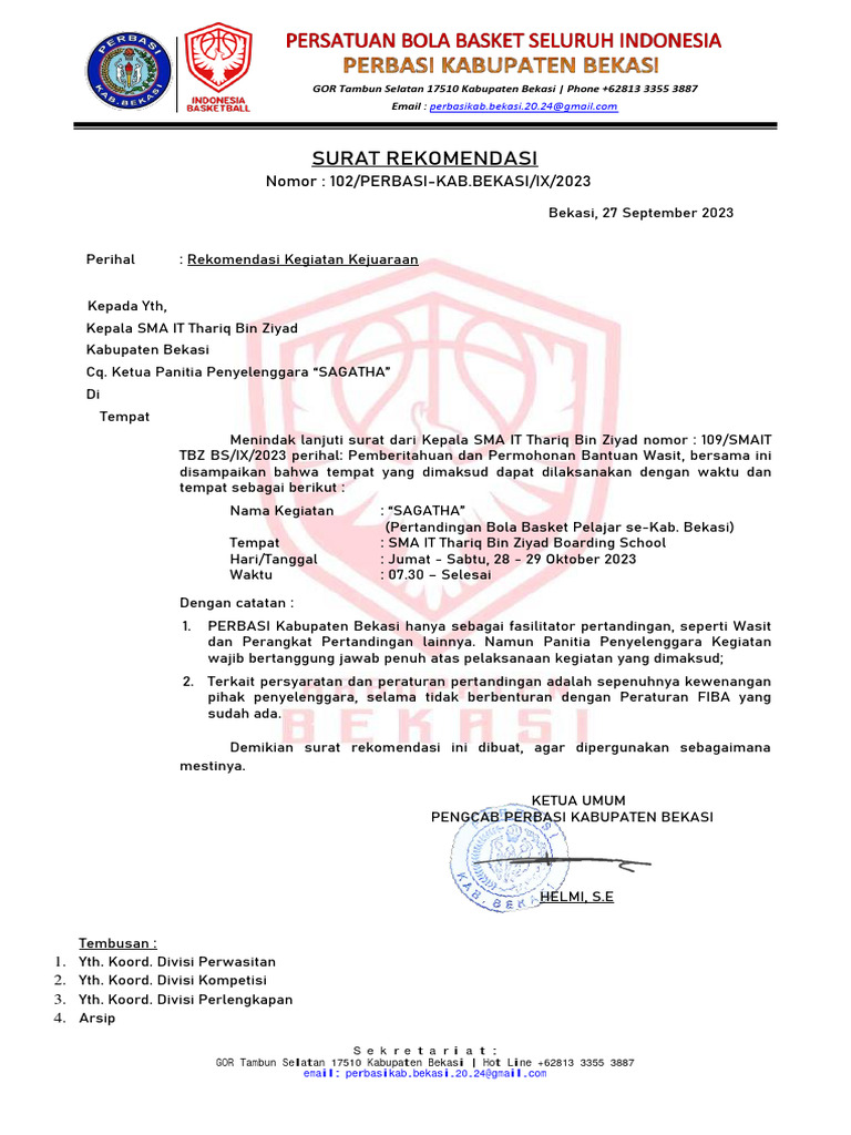 Surat Rekom Kegiatan Kejuaraan TBZ | PDF