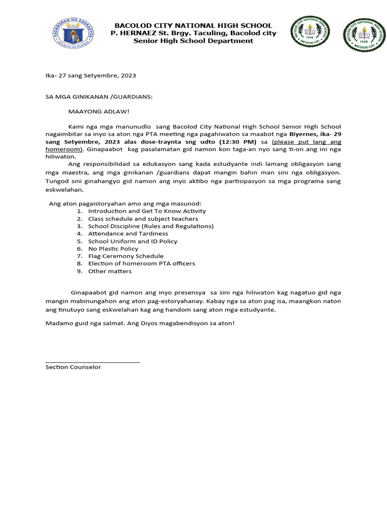 Pta Letter Hiligaynon | PDF