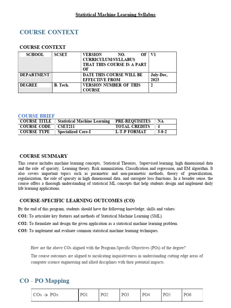 SML Syllabus | PDF | Machine Learning | Artificial Neural Network