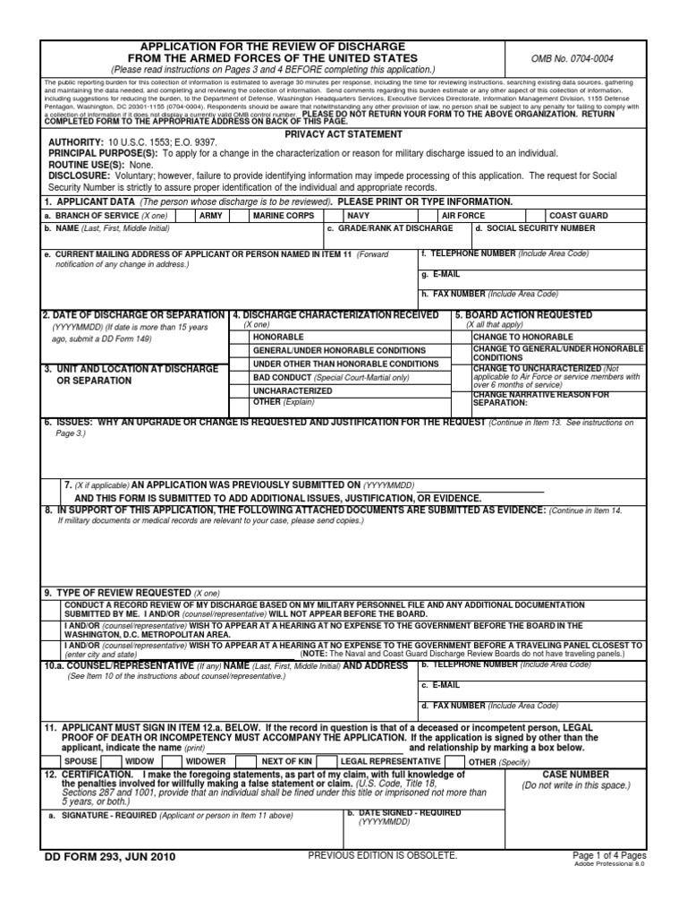 DD 0293 | PDF | Military Discharge | National Security