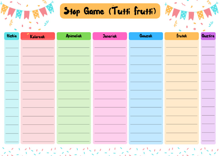 Stop Game (Tutti Frutti) Printable Worksheet | PDF
