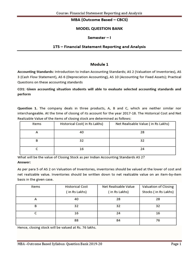 FSRA Question Bank - MBA Sem 1 | PDF | Depreciation | Inventory