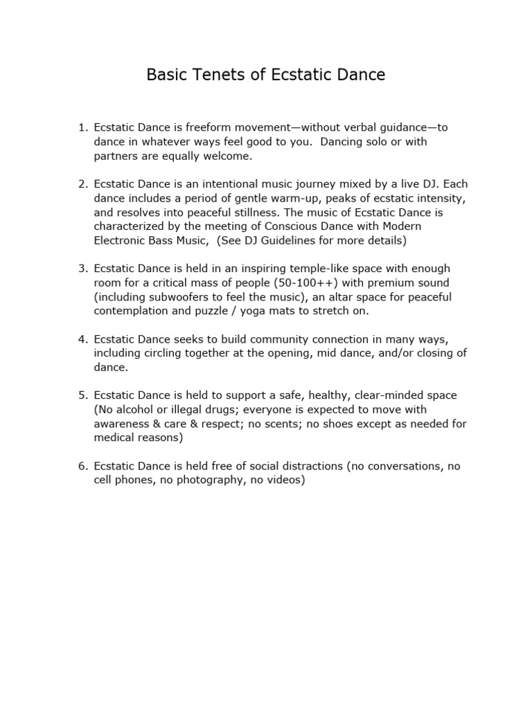 Ecstatic Dance Guidelines and Rules | PDF