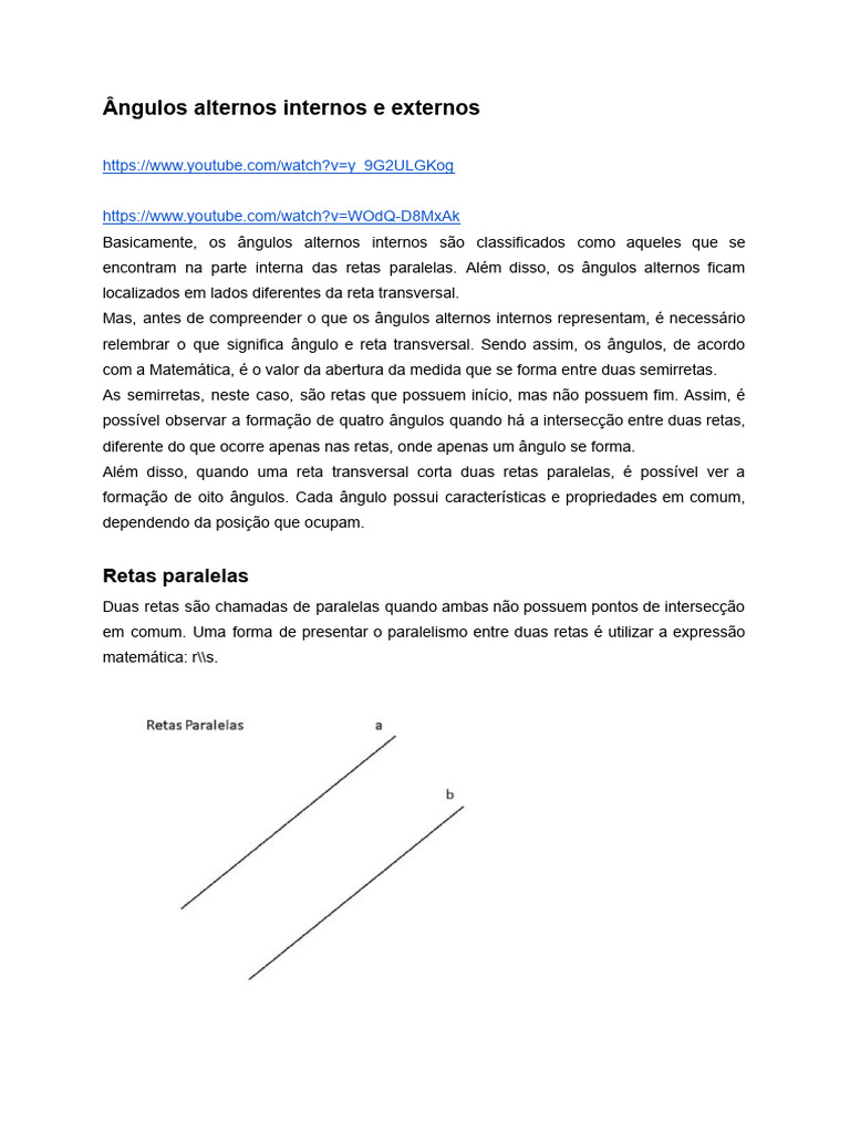 Ângulos Alternos Internos e Externos | PDF | Métodos e Materiais de Ensino