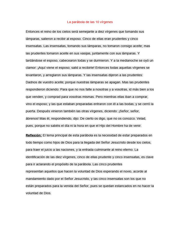 La Parábola de Las 10 Vírgenes | PDF | Religión y espiritualidad