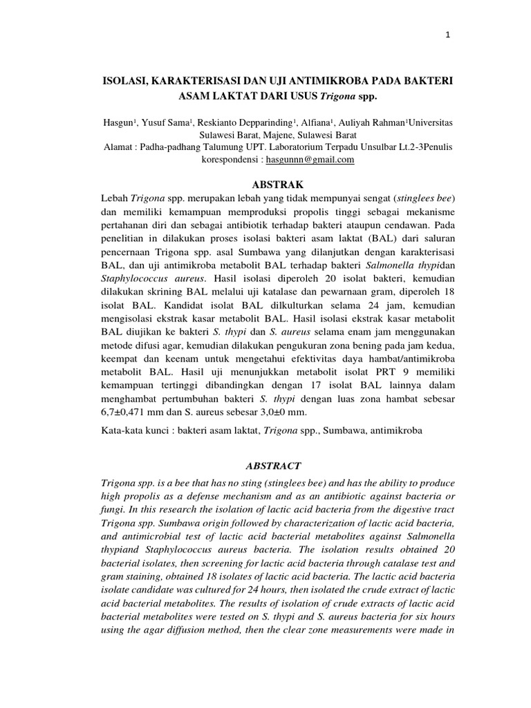 Proposal - Isolasi, Karakterisasi Dan Uji AntiMikroba Pada Bakteri Asam ...