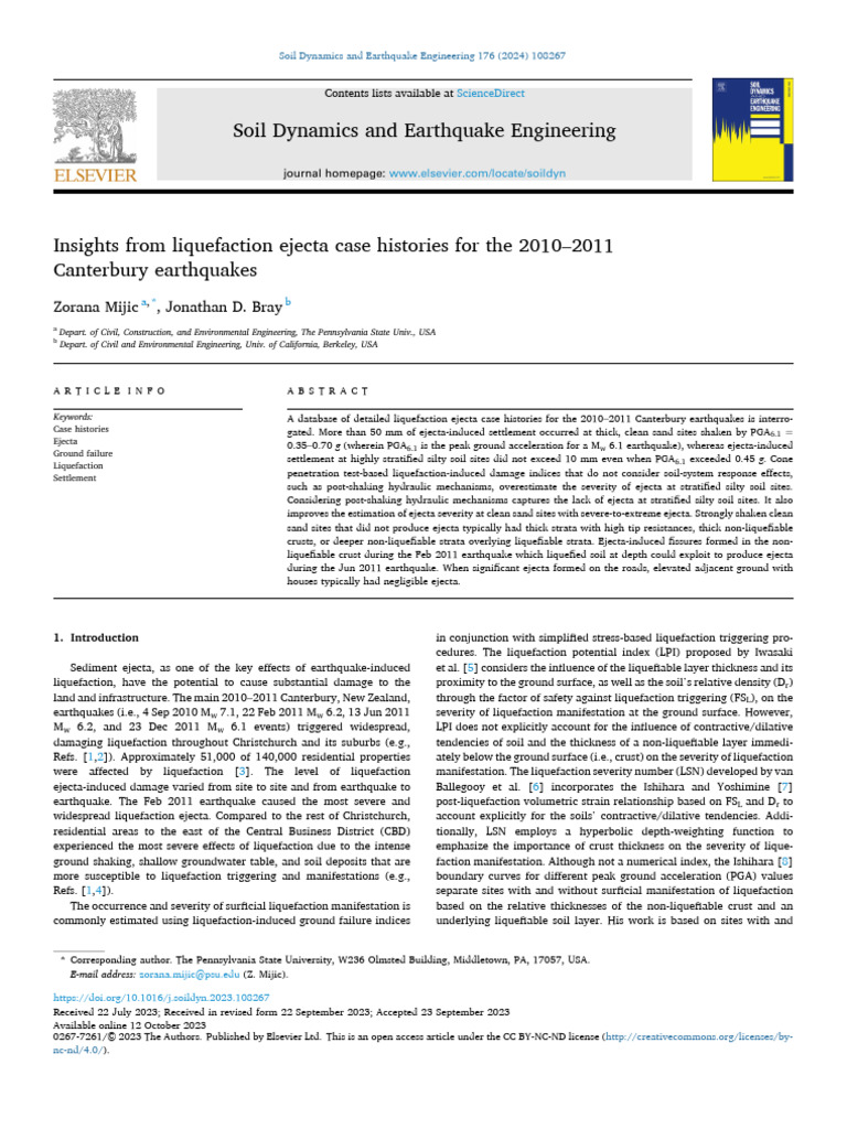 Soil Dynamics and Earthquake Engineering: Zorana Mijic, Jonathan D. Bray | PDF | Deposition ...