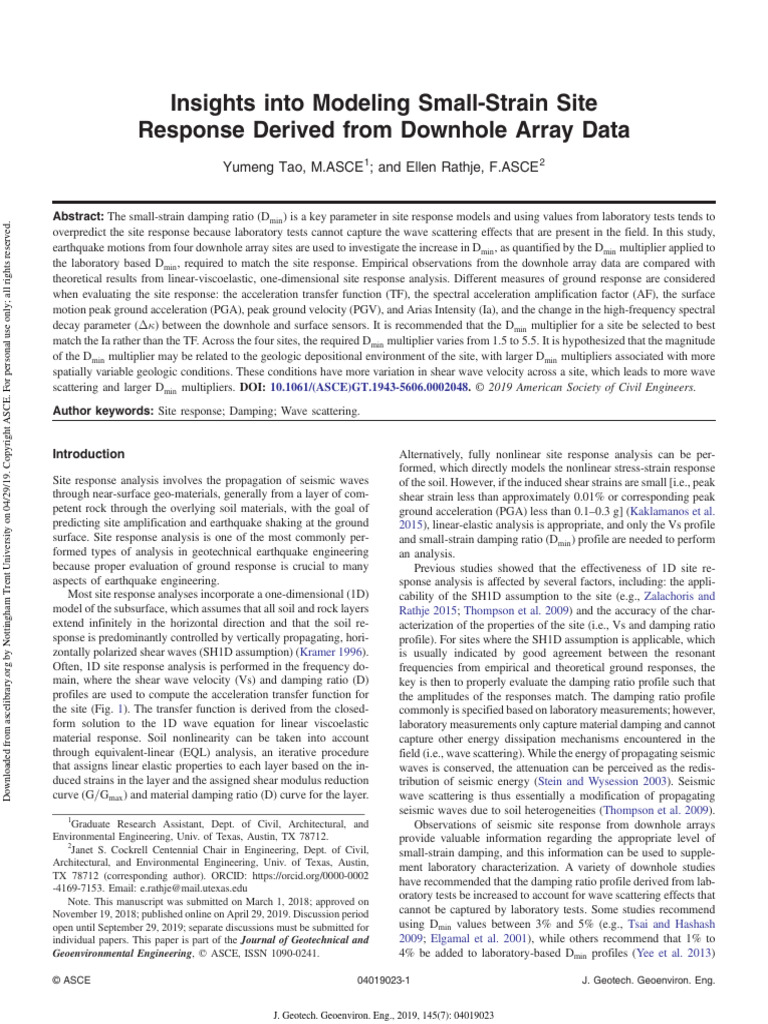 Insights Into Modeling Small-Strain Site Response Derived From Downhole ...
