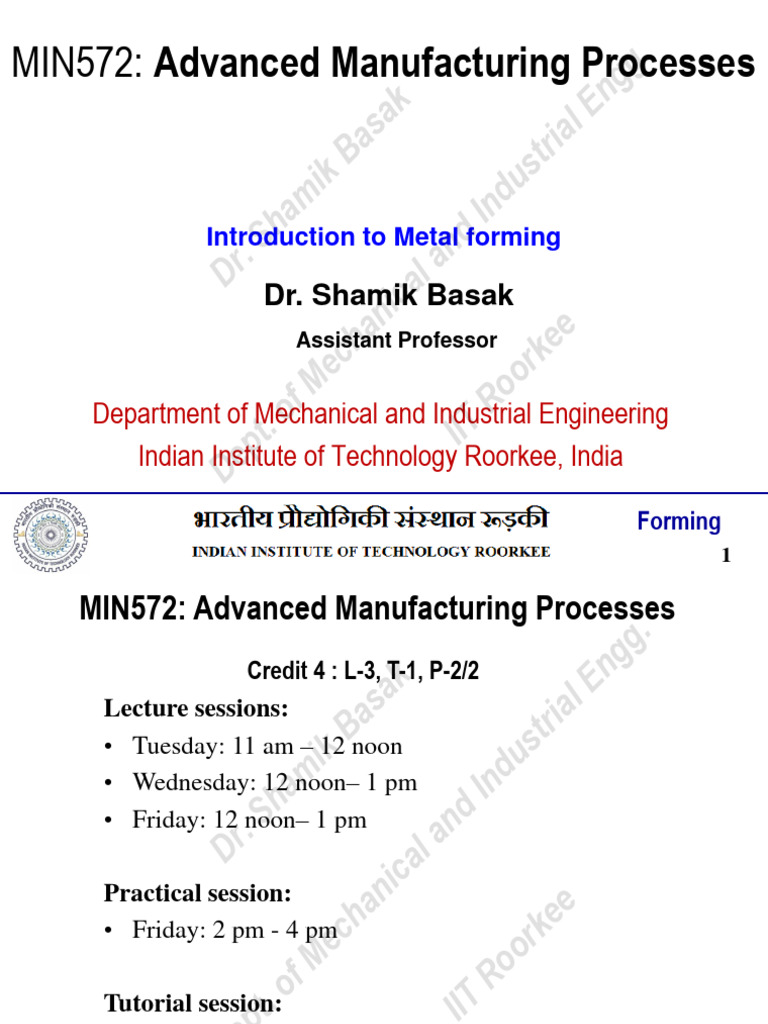AMP (MIN572) Lecture 1 Forming | PDF | Deformation (Engineering) | Mechanics