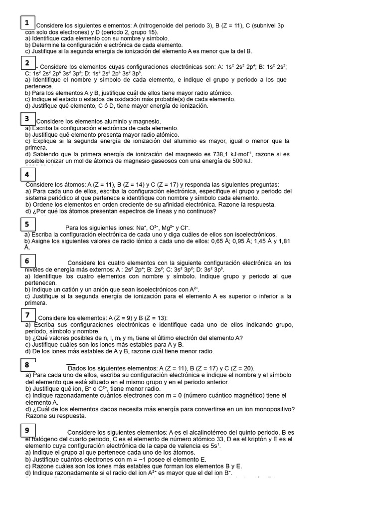 T01 - Ejercicios Estructura Atómica | PDF | Ion | Átomos