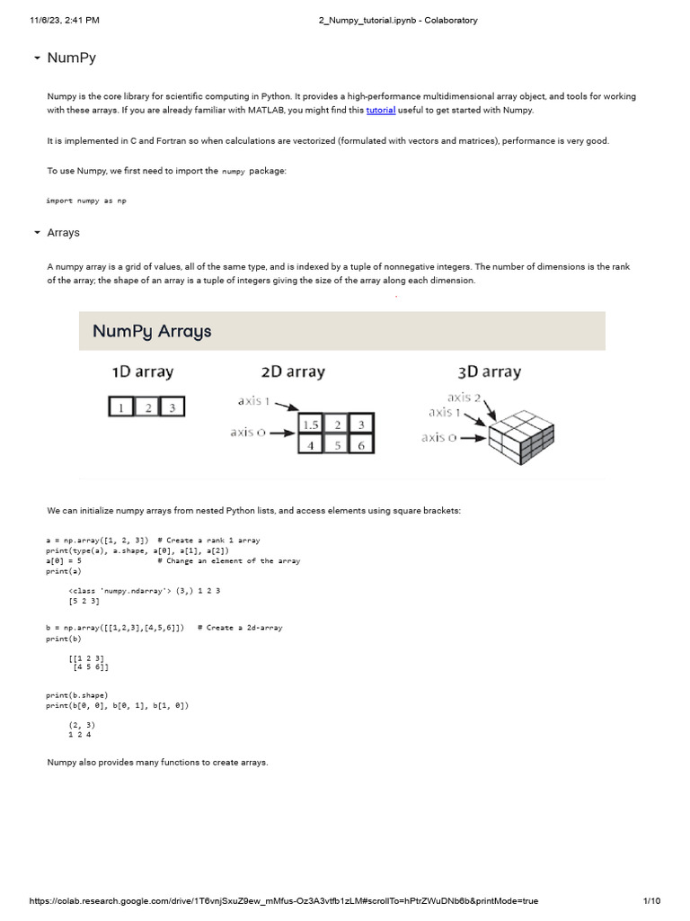 2 - Numpy - Tutorial - Ipynb - Colaboratory | PDF | Matrix (Mathematics ... 2 - Numpy - Tutorial - Ipynb - Colaboratory | PDF | Matrix (Mathematics ...
