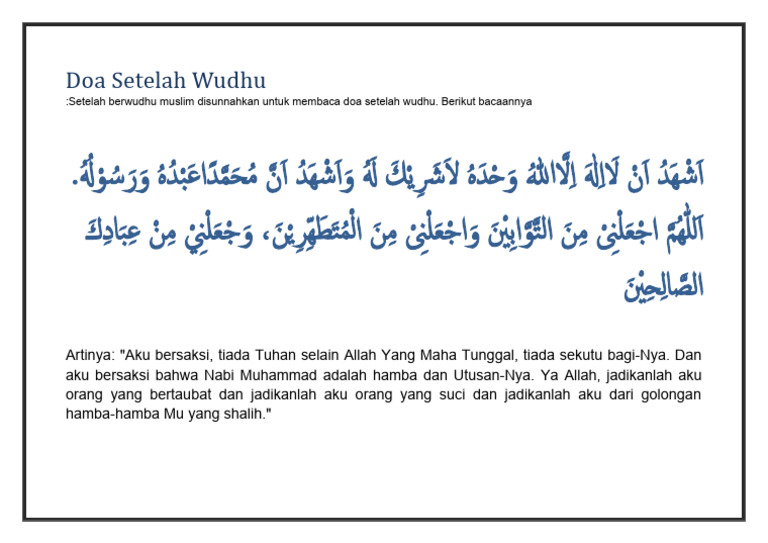 Doa Setelah Wudhu Sesuai Sunnah | PDF