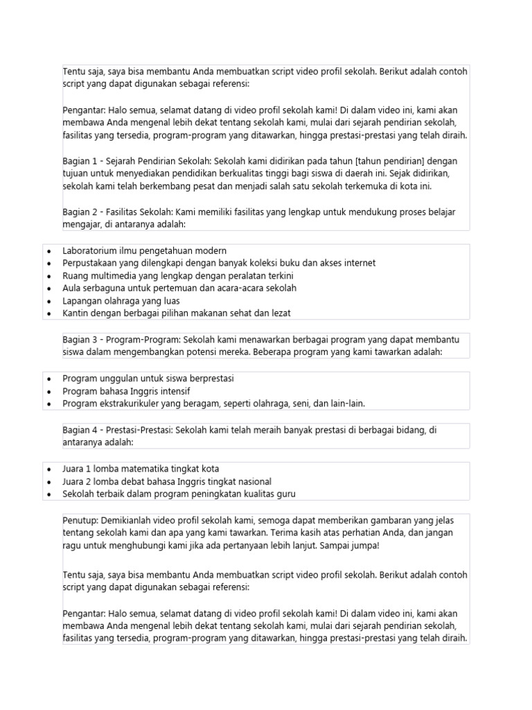 Contoh Script Video Profil Sekolah | PDF