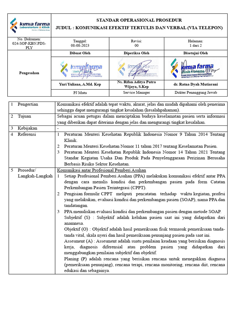 Sop Komunikasi Efektif Tertulis Dan Verbal (via Telepon) | PDF
