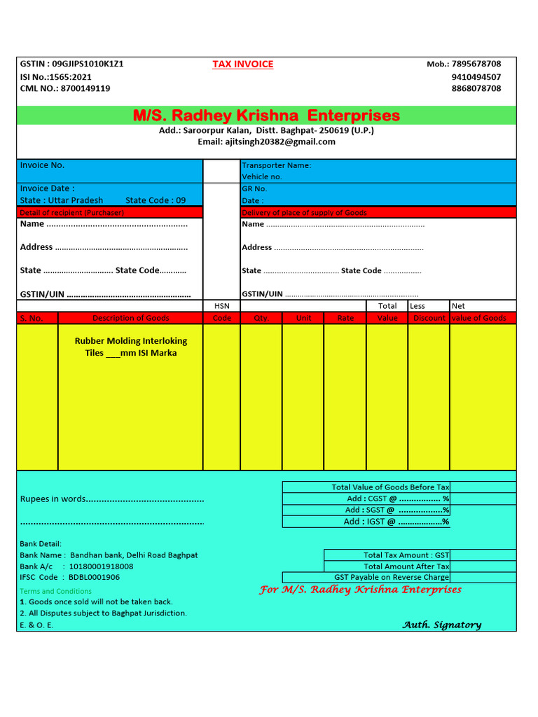 Radhay Krishna Enterprises Bill | PDF | Government | Money