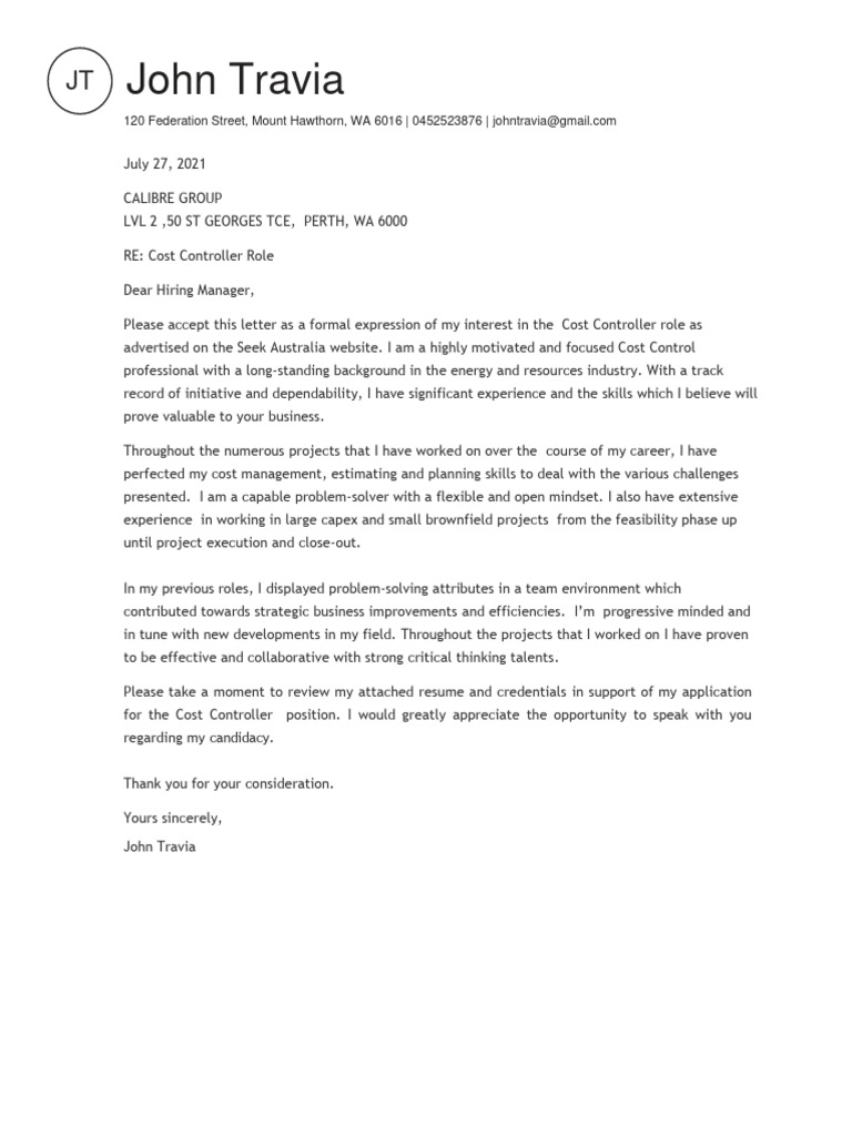 Cover Letter - John Travia | PDF
