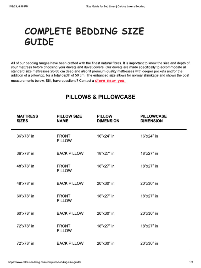 Complete Bedding Size Guide 1 | PDF