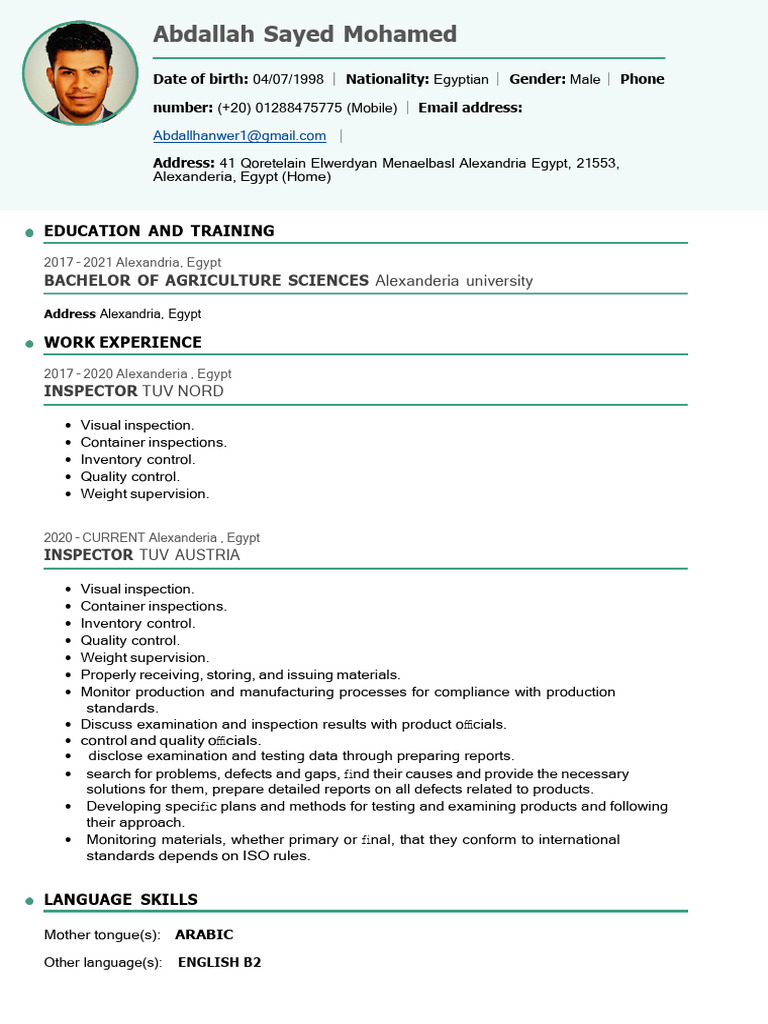 CV - Abdallah Sayed Mohamed Anwer | PDF | Egypt