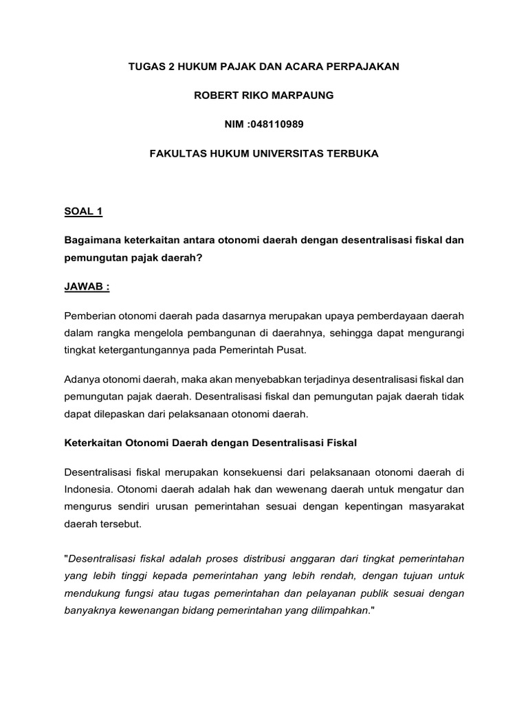 Tugas 2 PDF Hukum Pajak Dan Acara Perpajakan | PDF Tugas 2 PDF Hukum Pajak Dan Acara Perpajakan | PDF