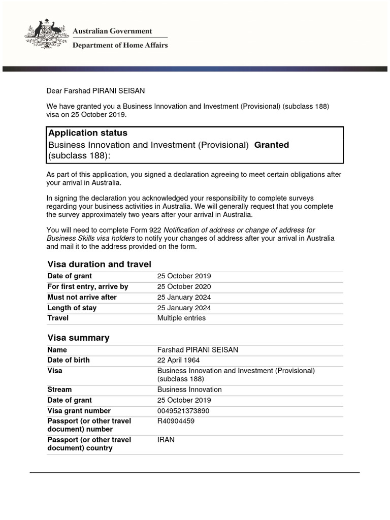 IMMI Grant Notification | Download Free PDF | Travel Visa | Employment