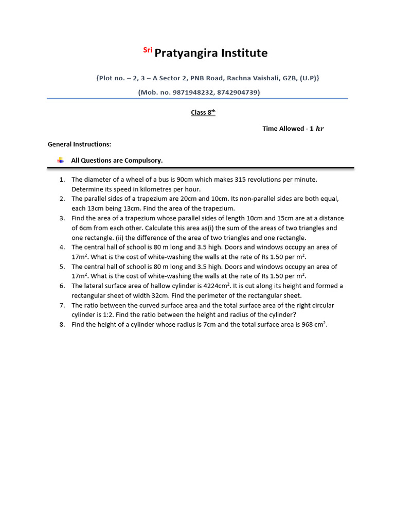 Class 8 Mensuration 2 Pdf