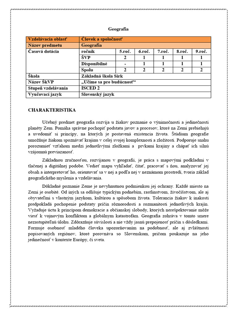 Geografia ISCED 2 - Dodatok Od 1.9.2020 | PDF