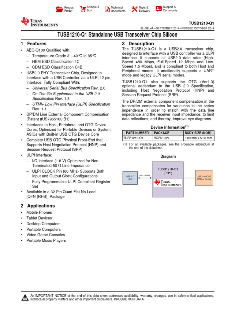 Tusb1210 q1 | PDF | Usb | Electrostatic Discharge