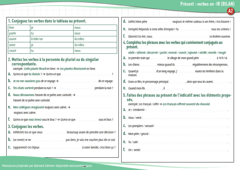 Conjugaison des verbes en -IR au présent | PDF | Linguistique