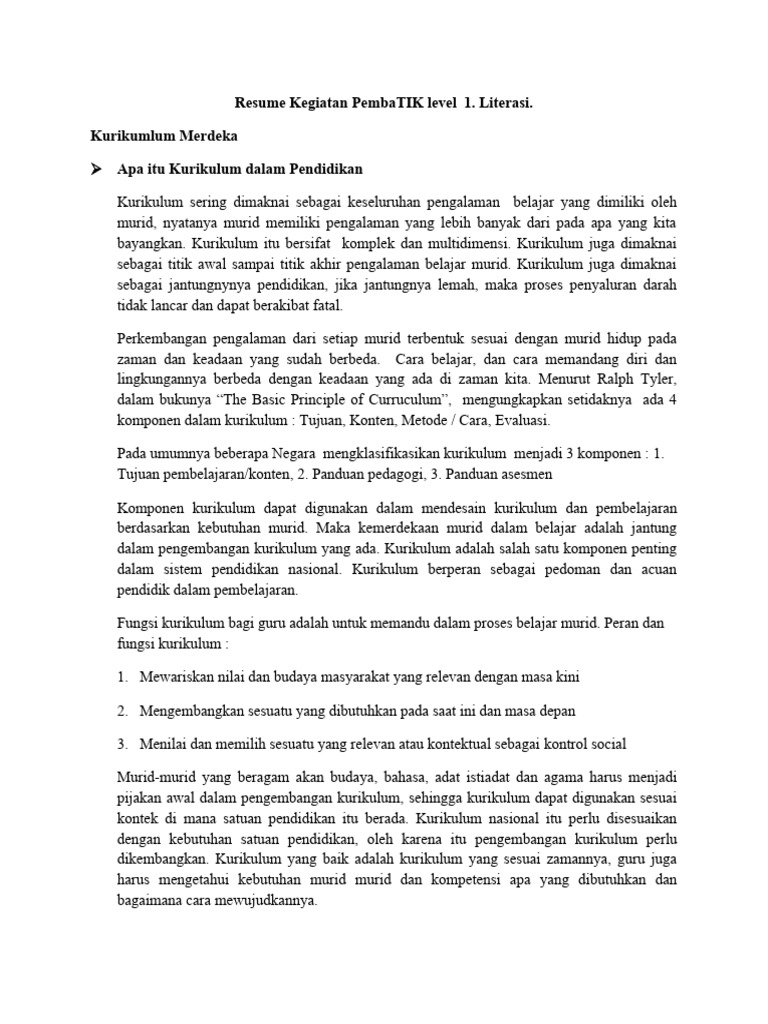 Resume Kegiatan PembaTIK Level 1 | PDF