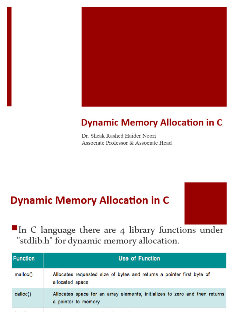 System Design And Analysis Dynamic Memory Allocation Pdf Pointer Computer Programming